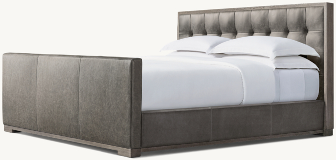 Modena Leather Framed Box-Tufted Panel Platform Bed with Footboard | RH