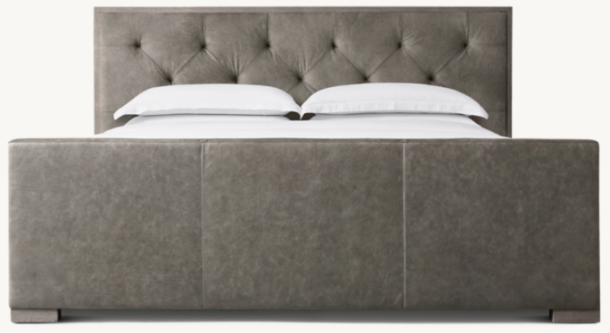 Modena Leather Framed Diamond-Tufted Panel Platform Bed with Footboard
