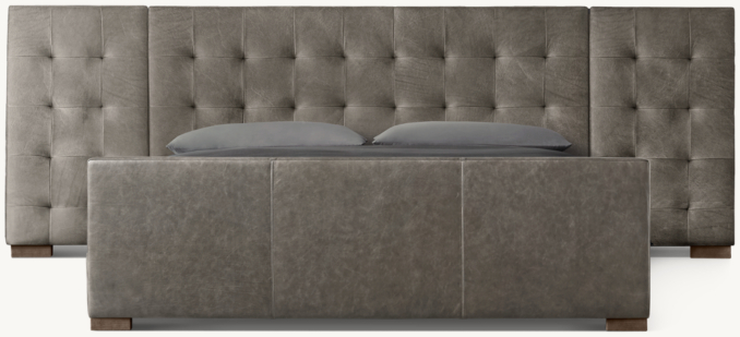 Modena Leather Box-Tufted Extended Panel Platform Bed with Footboard