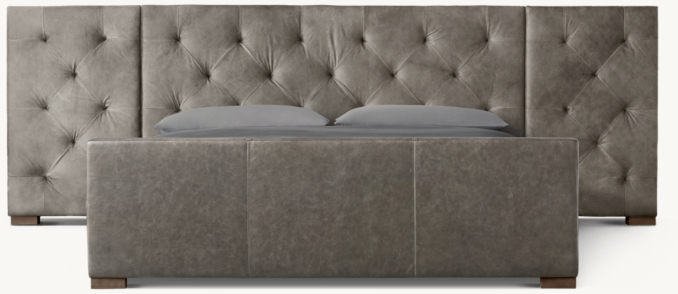Modena Leather Diamond-Tufted Extended Panel Platform Bed with Footboard