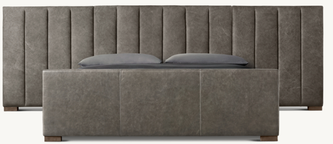 Modena Leather Vertical Channel Extended Panel Platform Bed with Footboard