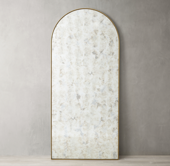 Arched Metal Outdoor Antiqued Glass Floor Mirror