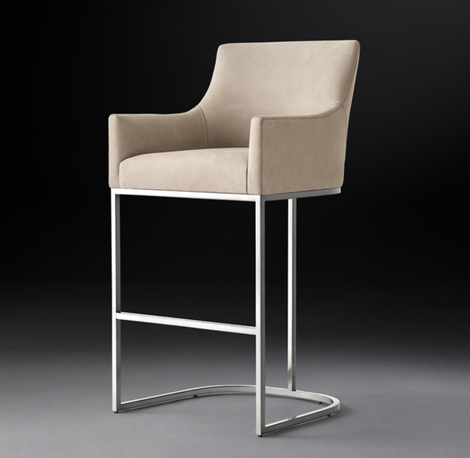 Emery Curved-Back Track Arm Leather Bar & Counter Stool