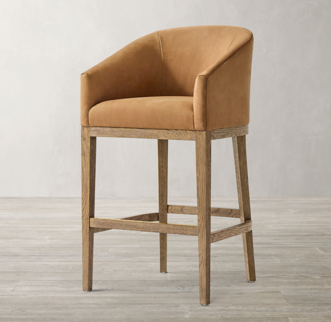 Morgan Barrelback Slope Arm Leather Bar & Counter Stool