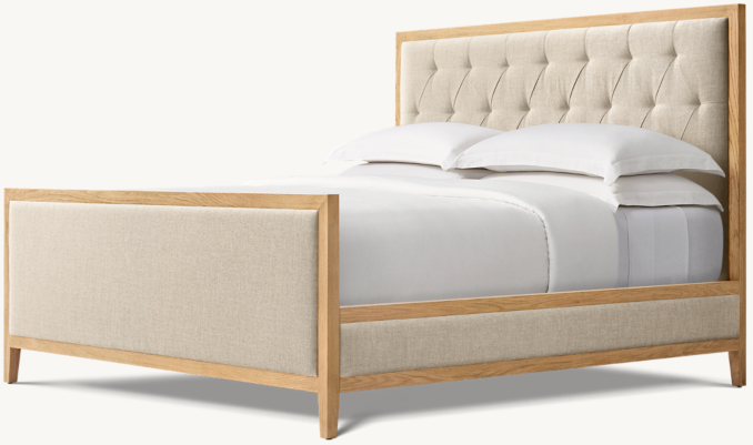 French Contemporary Fabric Diamond-Tufted Panel Bed With Footboard | RH Baby & Child