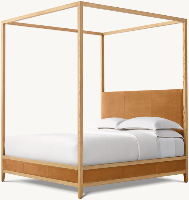 French Contemporary Leather Panel Canopy Bed | RH