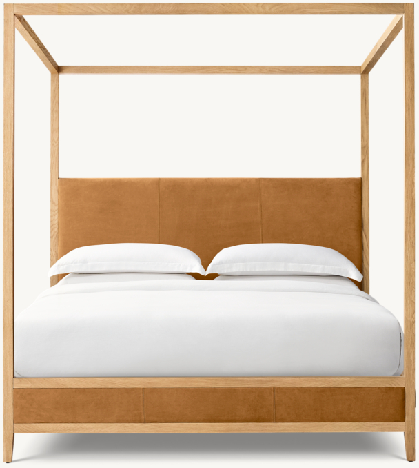 French Contemporary 90" Non-Tufted Leather Panel Canopy Bed