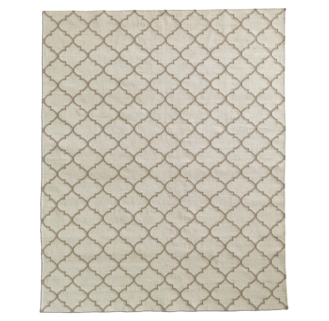 Hand-Knotted Moroccan Tile Flatweave Outdoor Rug - Ivory/Sand