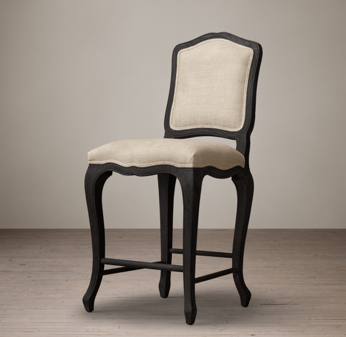 Vintage French Camelback Upholstered Counter Stool