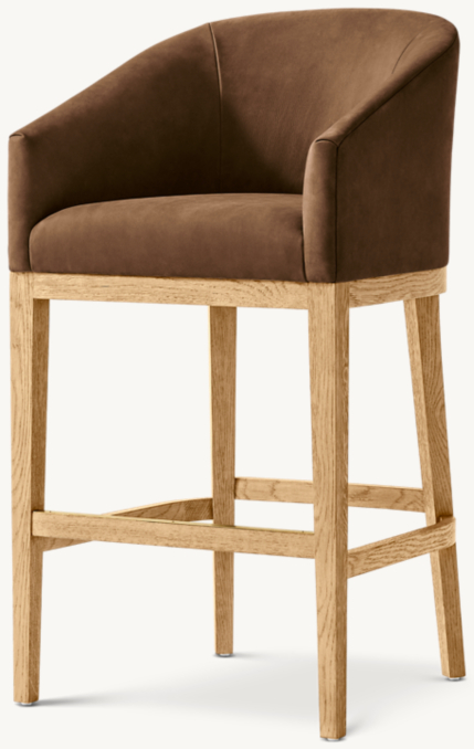 Morgan Barrelback Slope Arm Leather Bar & Counter Stool