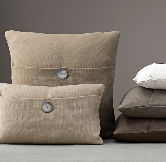 Custom Basket Weave Linen Button Pillow Cover