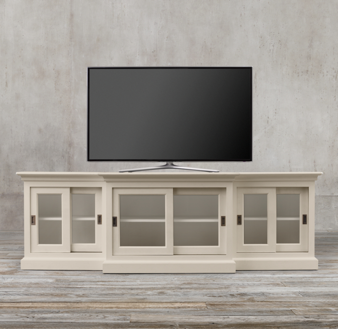 20Th C. English Slider Glass Media Console