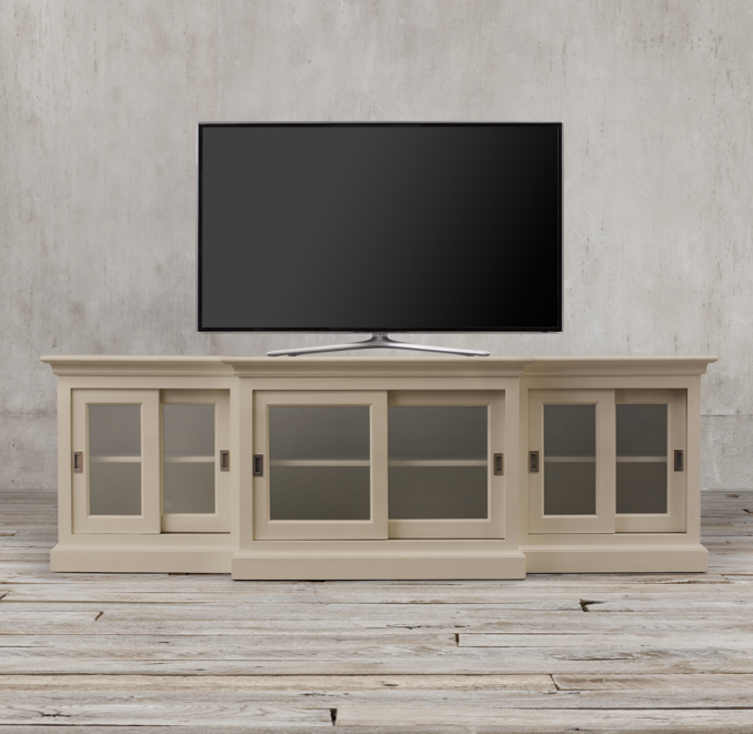 20Th C. English Slider Glass Media Console