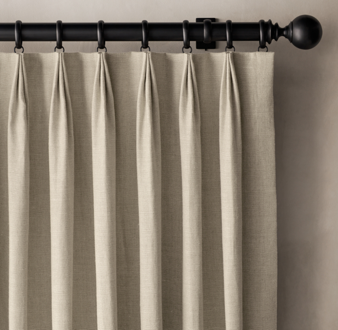 Custom Belgian Heavyweight Textured Linen 3-Fold Tailored-Pleat Drapery