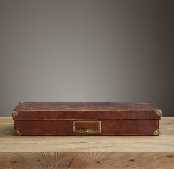 Distressed Leather Document Box Brown - Large