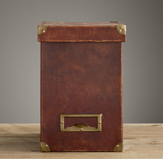 Distressed Leather Hanging File Box Brown - Large