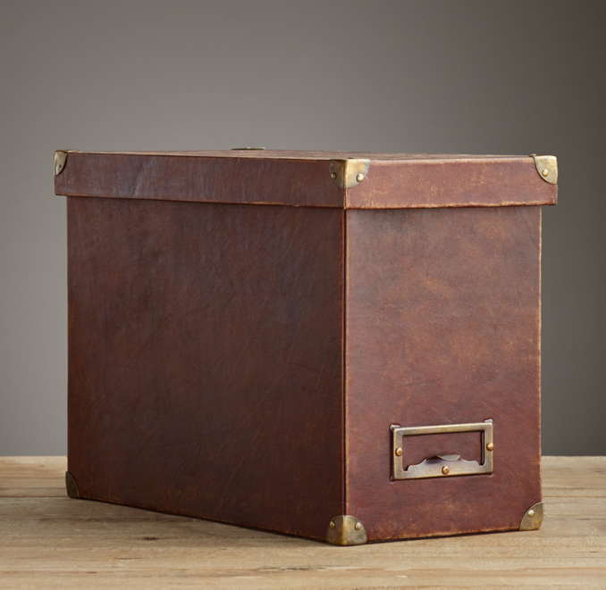 Distressed Leather Hanging File Box Brown - Large