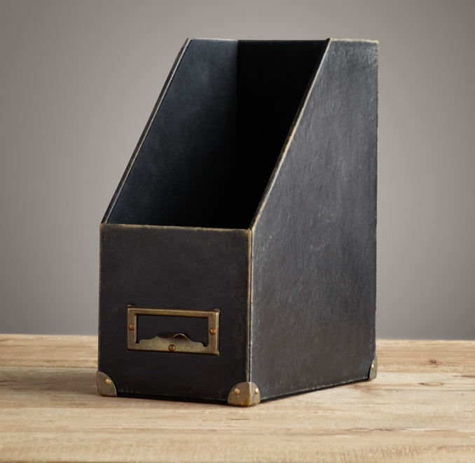 Distressed Leather Magazine Box Black