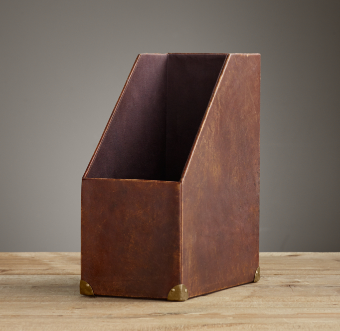 Distressed Leather Magazine Box Brown