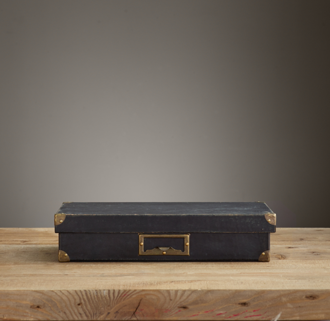 Distressed Leather Document Box Black - Small