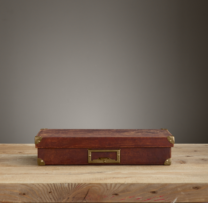 Distressed Leather Document Box Brown - Small