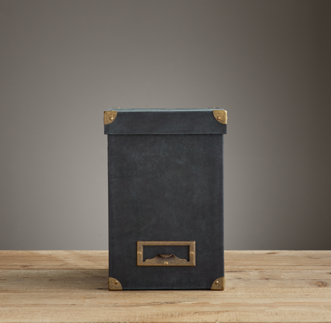 Distressed Leather Hanging File Box Black - Small