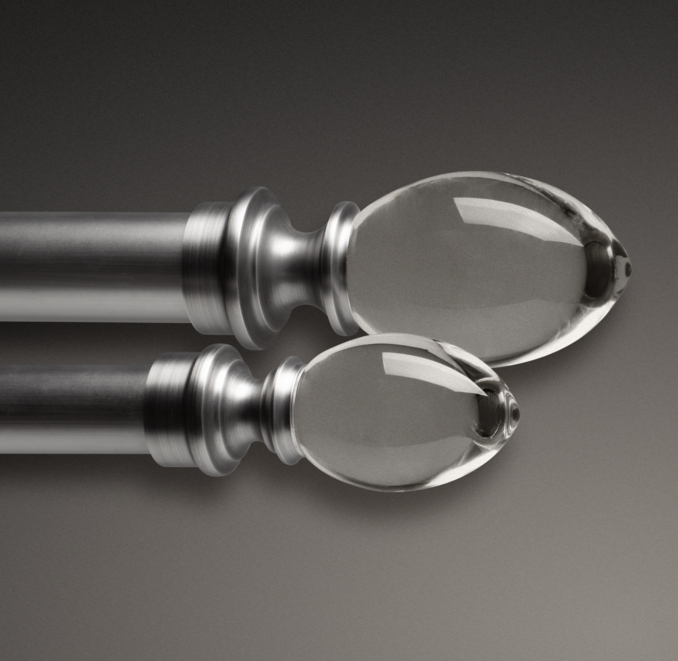 Estate Crystal Oval Finials (Set of 2) - Antique Nickel