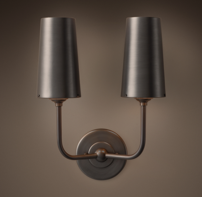 Modern Taper Double Sconce With Metal Shade