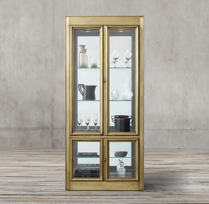 Brass Lit Brass 39"W X 91"H Glass Cabinet