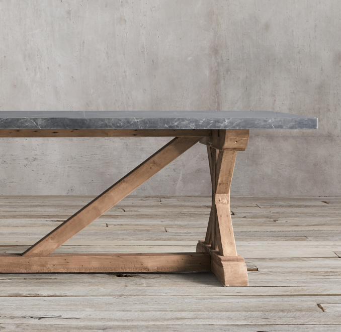 Salvaged Wood & Marble X-Base Rectangular Dining Table
