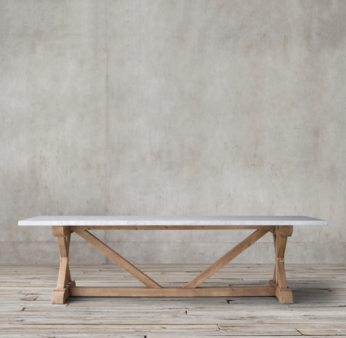 Salvaged Wood & Marble X-Base Rectangular Dining Table