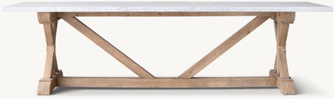 Salvaged Wood & Marble X-Base Rectangular Dining Table | RH