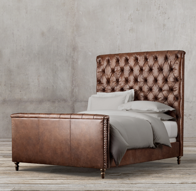 Chesterfield Leather Panel Bed with Footboard