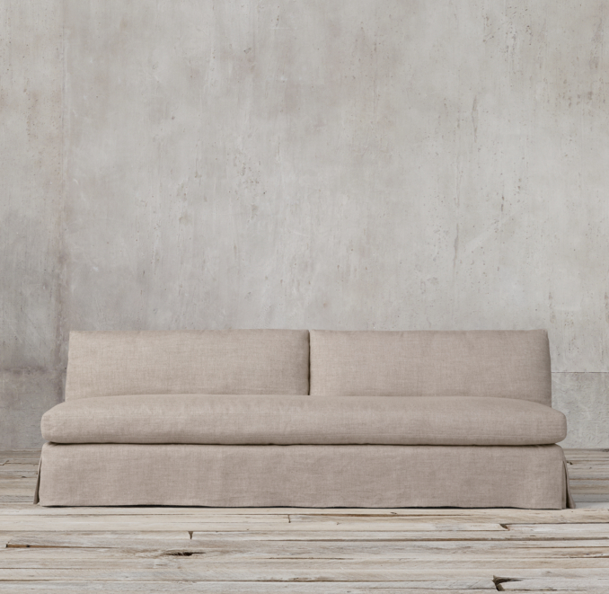 Belgian Track Arm Slipcovered Armless Bench-Seat Sofa