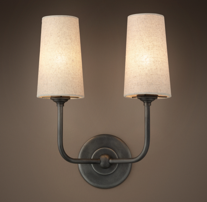 Modern Taper Double Sconce With Linen Shade