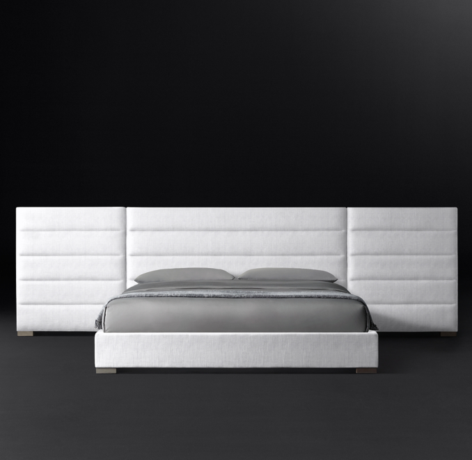 Modena Fabric Horizontal Channel Extended Panel Platform Bed