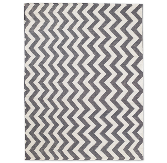 Distressed Chevron Flatweave Rug - Ivory/Charcoal | RH