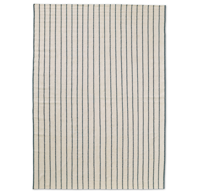 Distressed Pinstripe Flatweave Rug - Ivory/Blue