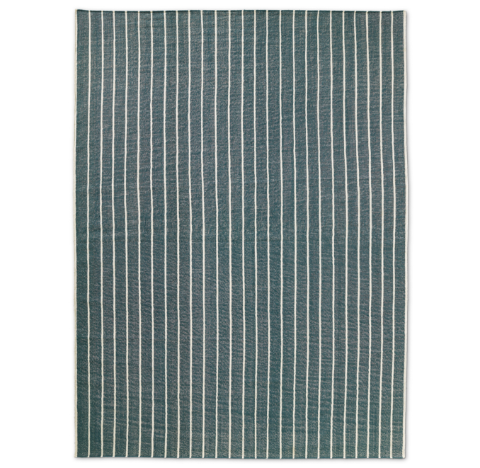 Distressed Pinstripe Flatweave Rug - Blue/Ivory | RH