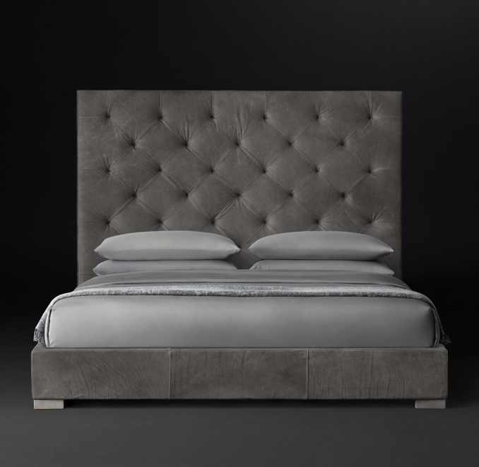 Modena Panel Diamond-Tufted Leather Platform Bed