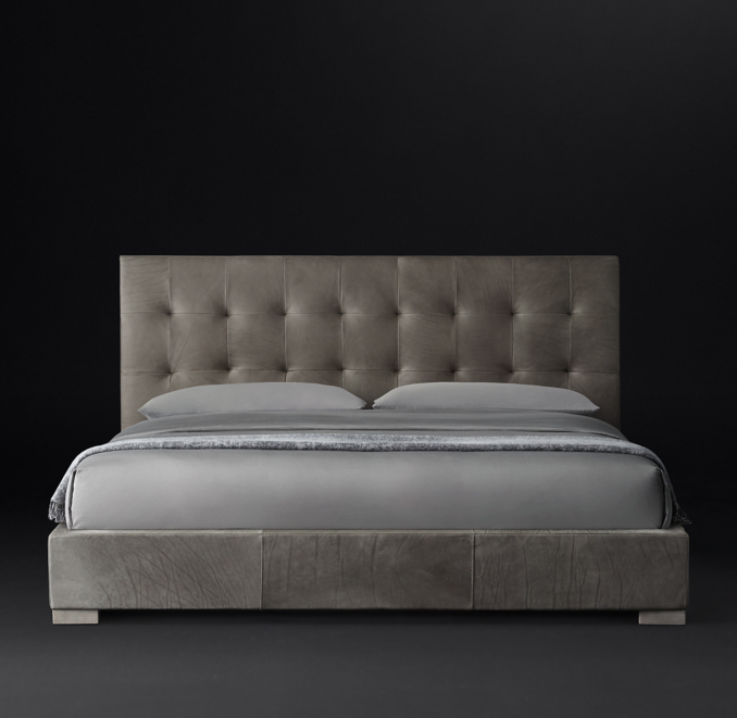 Modena Box-Tufted Panel Leather Platform Bed