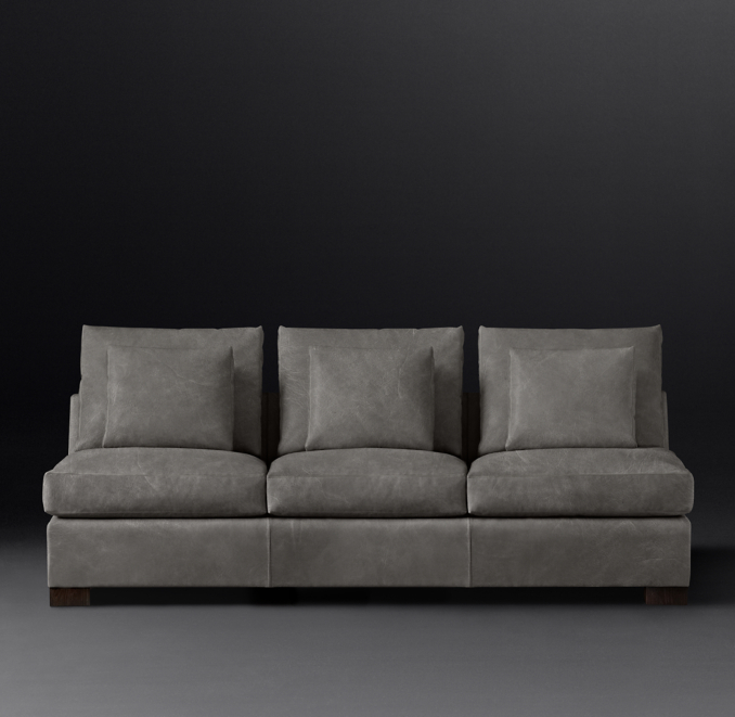 Cole Leather Three-Seat-Cushion Armless Sofa