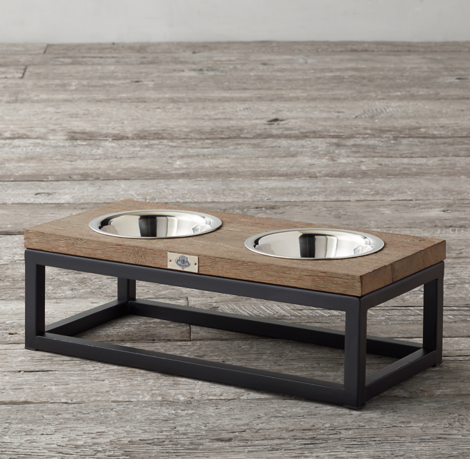 Oak & Iron Pet Bowl Set - Medium | RH