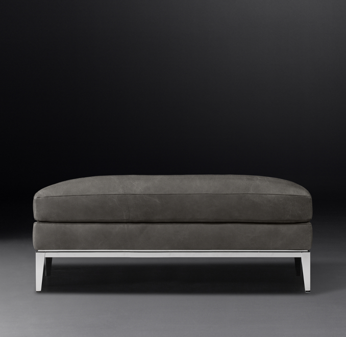 Italia Leather Coffee Ottoman - Metal Base