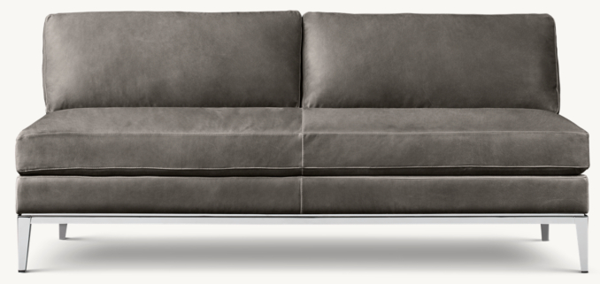 Italia Slope Arm Leather Armless Bench-Seat Sofa - Metal Base