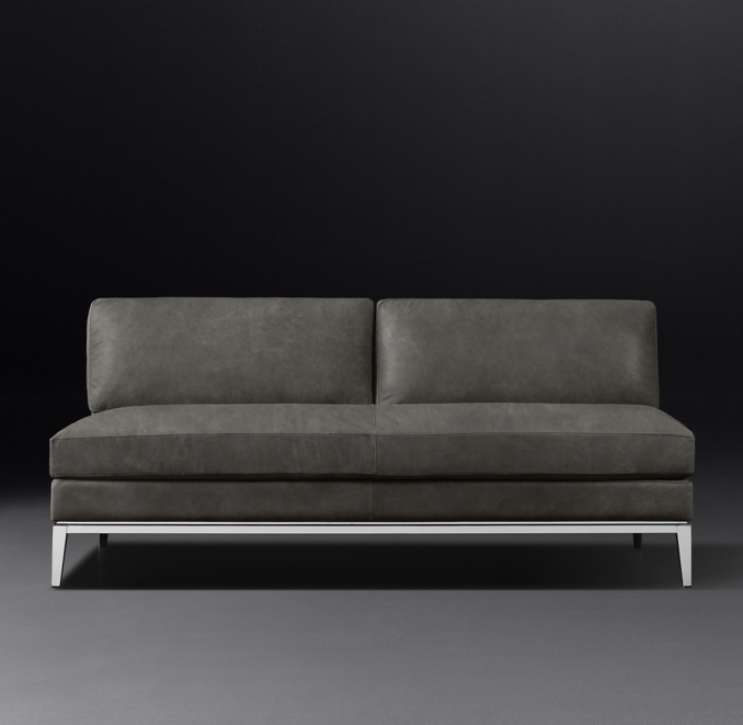 Italia Taper Arm Leather Armless Sofa With Bench Seat - Metal Base