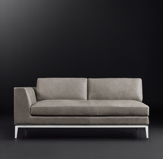 Italia Taper Arm Leather Left-Arm Sofa With Bench Seat - Metal Base