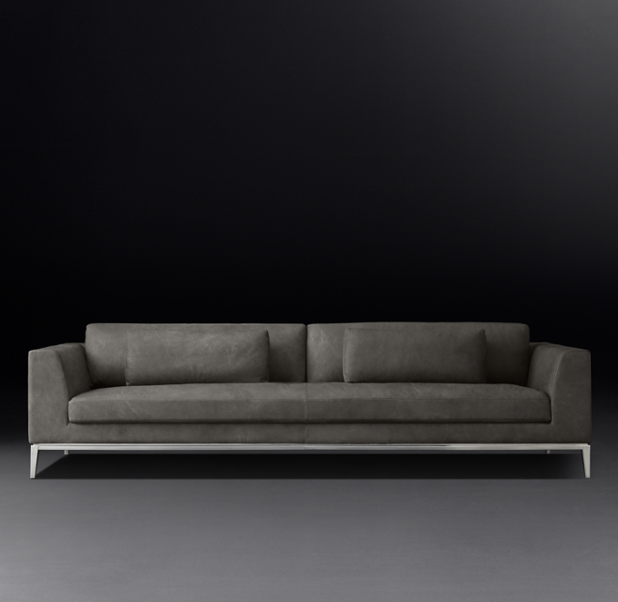 Italia Taper Arm Leather Sofa With Bench Seat - Metal Base | RH