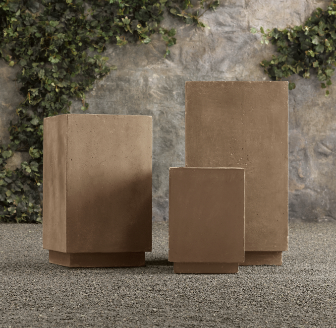 Weathered Cast Stone Cube Planter - SAND