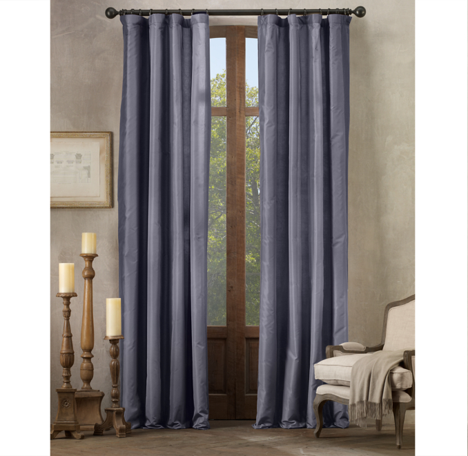 Silk Taffeta Pavilion Stripe Drapery - Azure